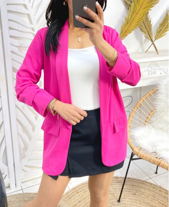 ROLLED-UP BLAZER JACKET SS125 FUSHIA - www.grossiste-pret-a-porter.com