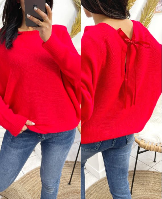 OVERSIZED KNOTTED SWEATER FANCY PE109 RED - www.grossiste-pret-a-porter.com