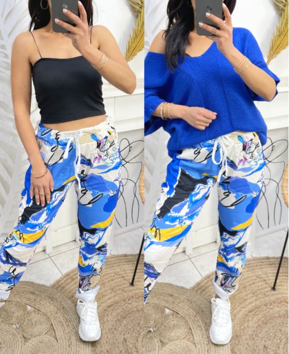 PANTALON EFFET FROISSE IMPRIME PE105 BLEU ROYAL - www.grossiste-pret-a ...