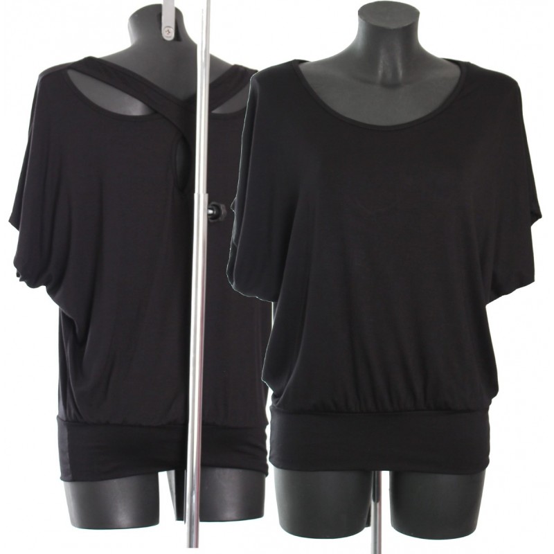 T-SHIRT DOS CROISE NOIR A8314 - www.grossiste-pret-a-porter.com