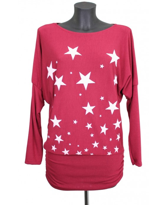 PULL FLOCAGE ETOILE BORDEAUX 1592 - www.grossiste-pret-a-porter.com
