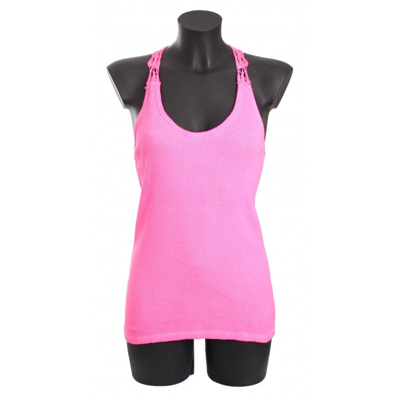 TOP DOS GUIPURE ROSE FLUO 2103 - www.grossiste-pret-a-porter.com