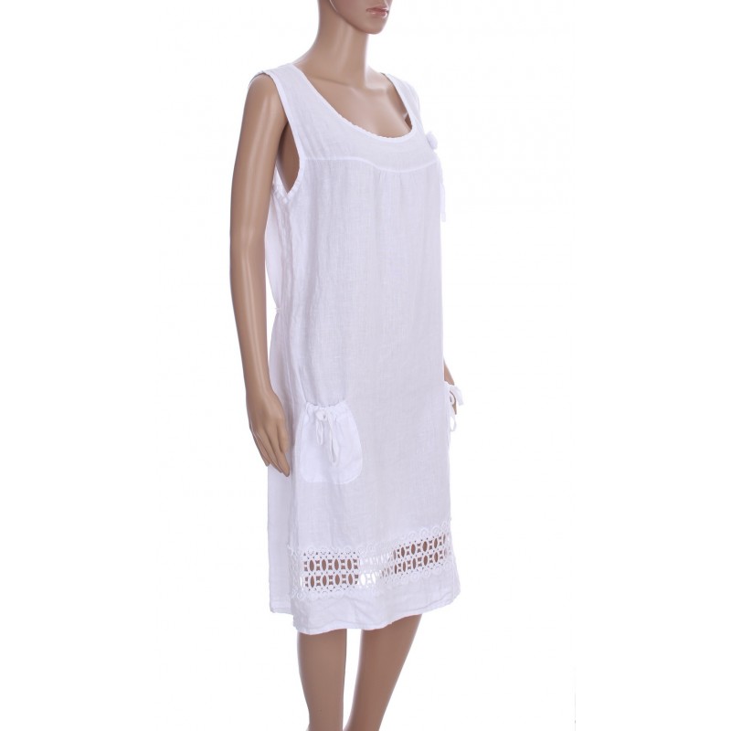 ROBE EN LIN BLANC 3081 - www.grossiste-pret-a-porter.com
