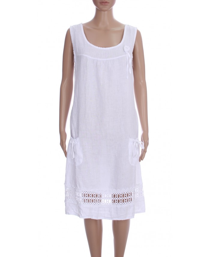 ROBE EN LIN BLANC 3081 - www.grossiste-pret-a-porter.com