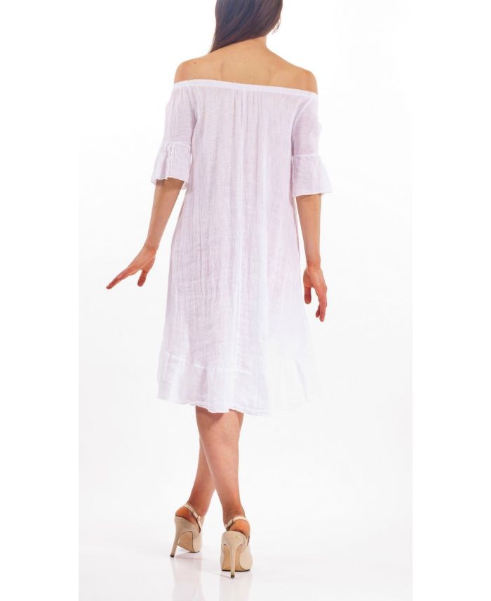 ROBE EN LIN S9305 BLANC - www.grossiste-pret-a-porter.com